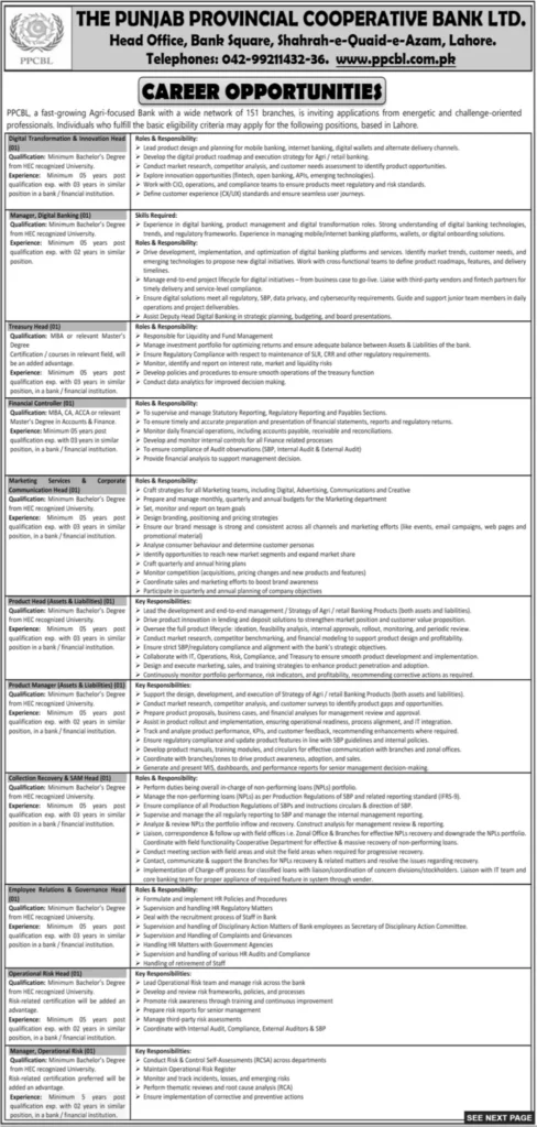 PPCBL Jobs Openings 2025 Punjab Provincial Cooperative Bank Limited ...